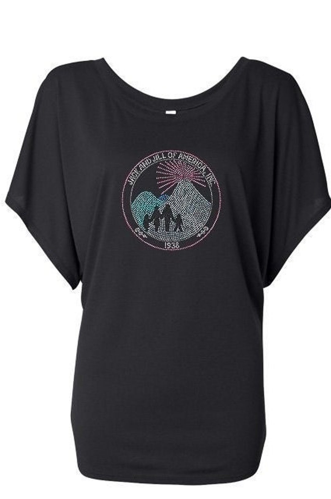 Jack and Jill of America Shirt, Dolman Top With Rhinestone Round Logo ...