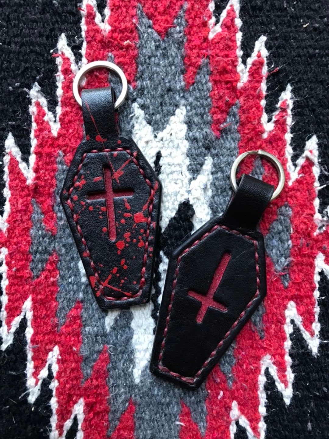 Coffin Leather Keychain - Halloween - Key Fob - Luggage Tag Handmade ...