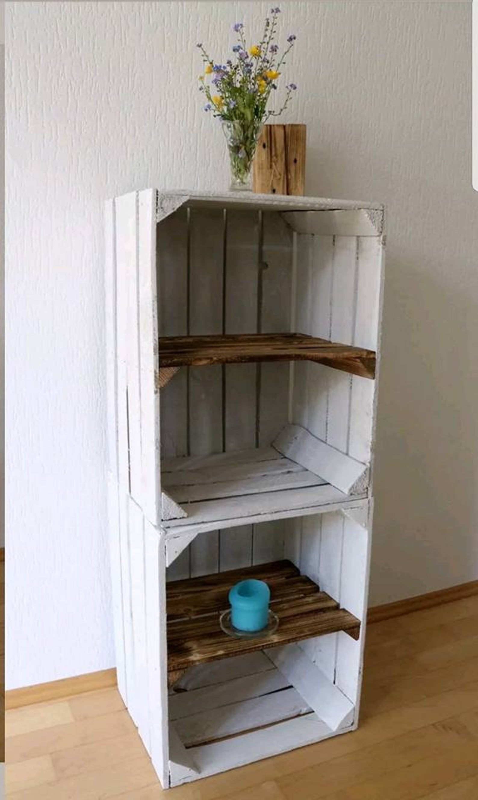 4 X White Painted Crate With Burnt Wood Shelf - Wooden Apple Crates ...