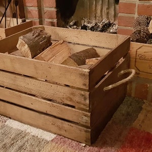 Log Crate / Fire Wood Kindling Log Store / Carrier Holder - Wooden Box ...