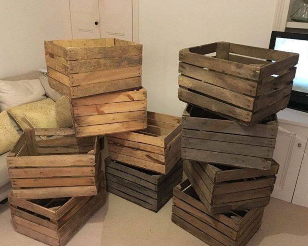 6 X Vintage Rustic European Wooden Apple Crates, Ideal Storage Boxes ...