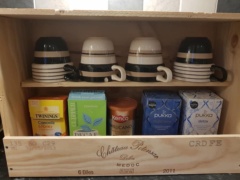 Handmade French Wooden wine box TEA and COFFEE Station / | Etsy
