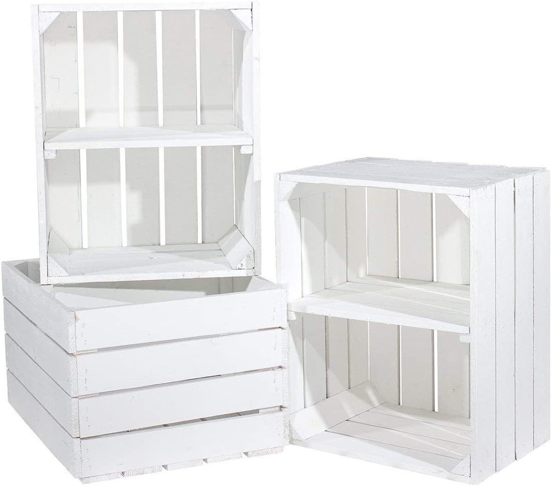 1 X White Painted Crate With SHORT WHITE Shelf - Wooden Apple Crates ...