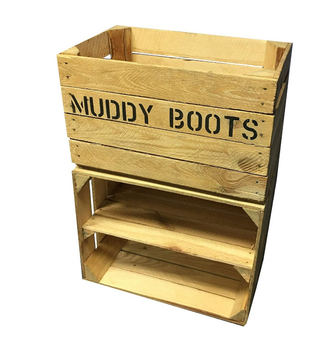 Wellie Boot Rack & Shoe Rack - Rustic Wooden Storage Box - Custom Muddy ...