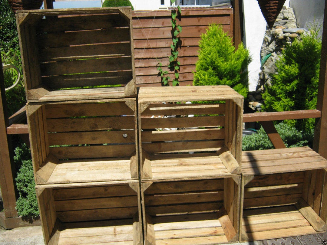 6 X Vintage Rustic European Wooden Apple Crates, Ideal Storage Boxes ...