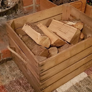 Log Crate / Fire Wood Kindling Log Store / Carrier Holder - Wooden Box ...