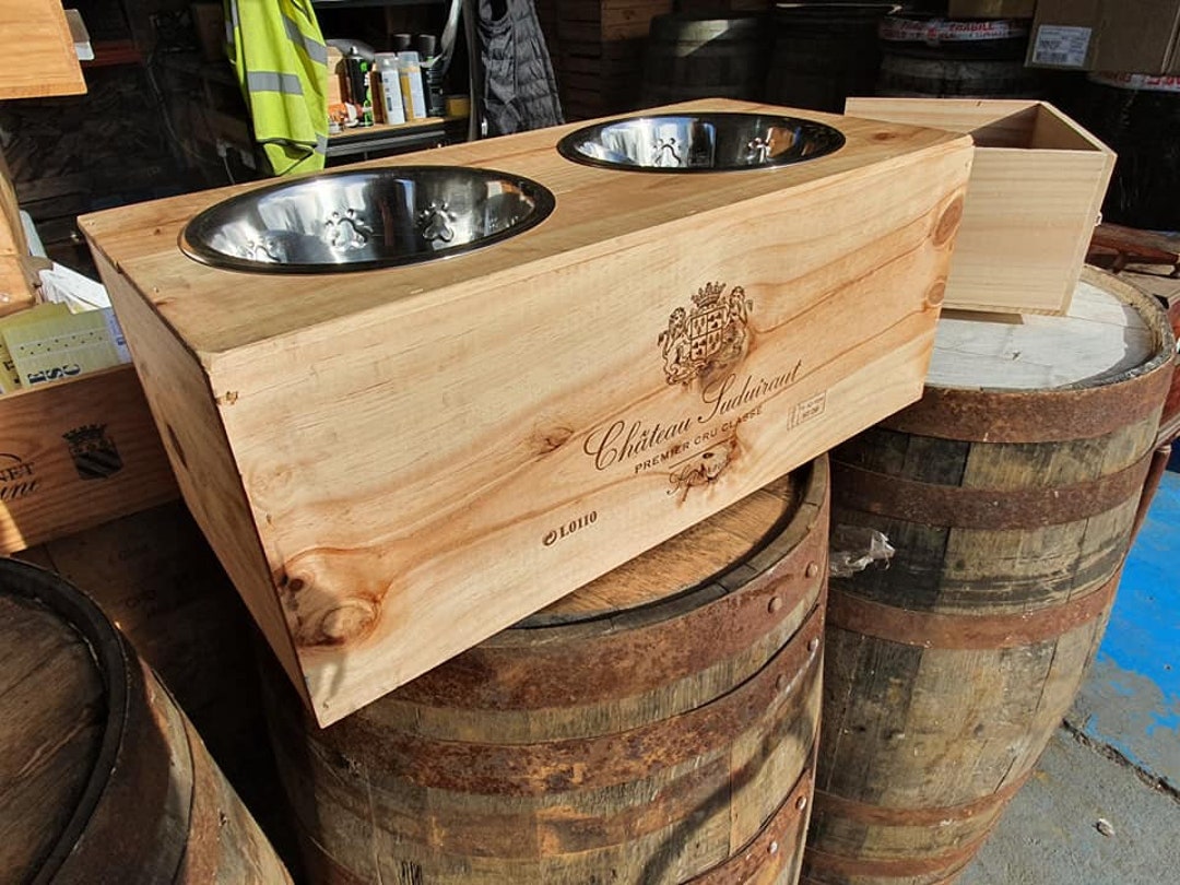 Reclaimed Wooden Wine Box PET FEEDER BOWL / Station for Dogs & Cats ...