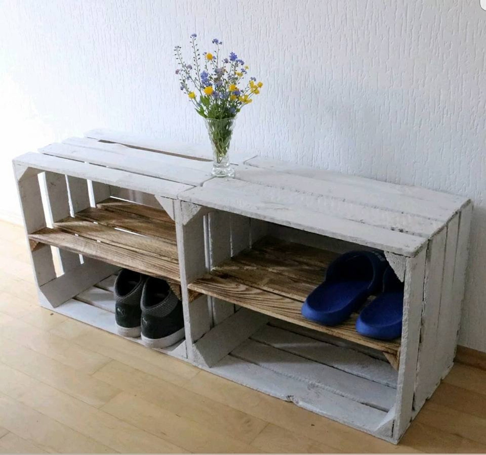 4 X White Painted Crate With Burnt Wood Shelf Wooden Apple Crates ...