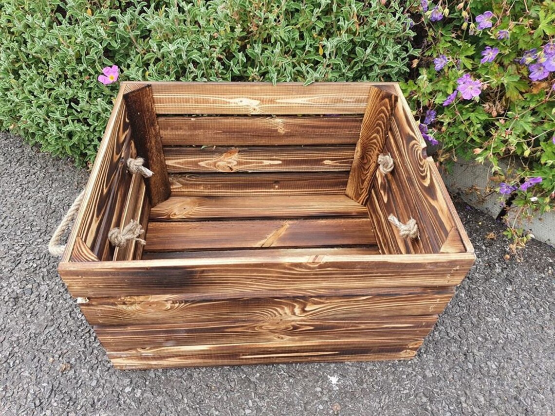 BURNT WOOD Log Crate / Fire Wood kindling Log store / Carrier | Etsy