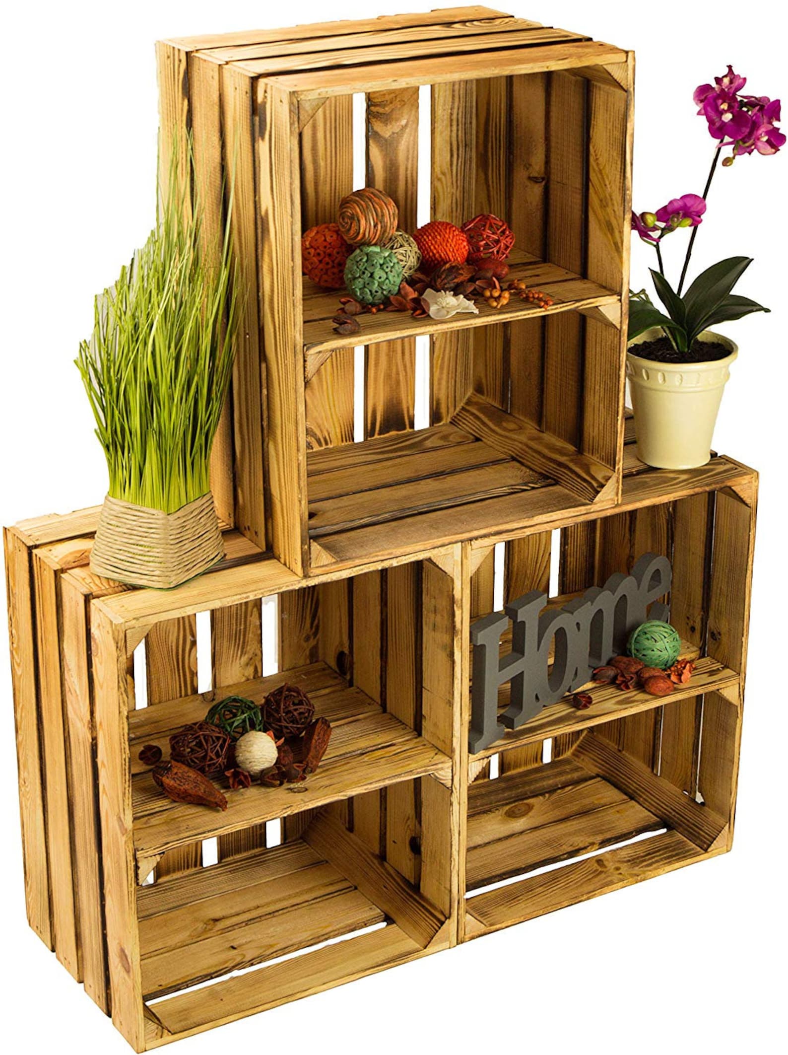 Burnt Wood Apple Crate With Vertical Shelf - Handmade Vintage Style ...