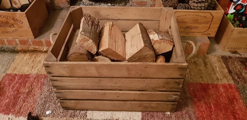 Log Crate / Log store / Carrier Holder Wooden box with rope | Etsy