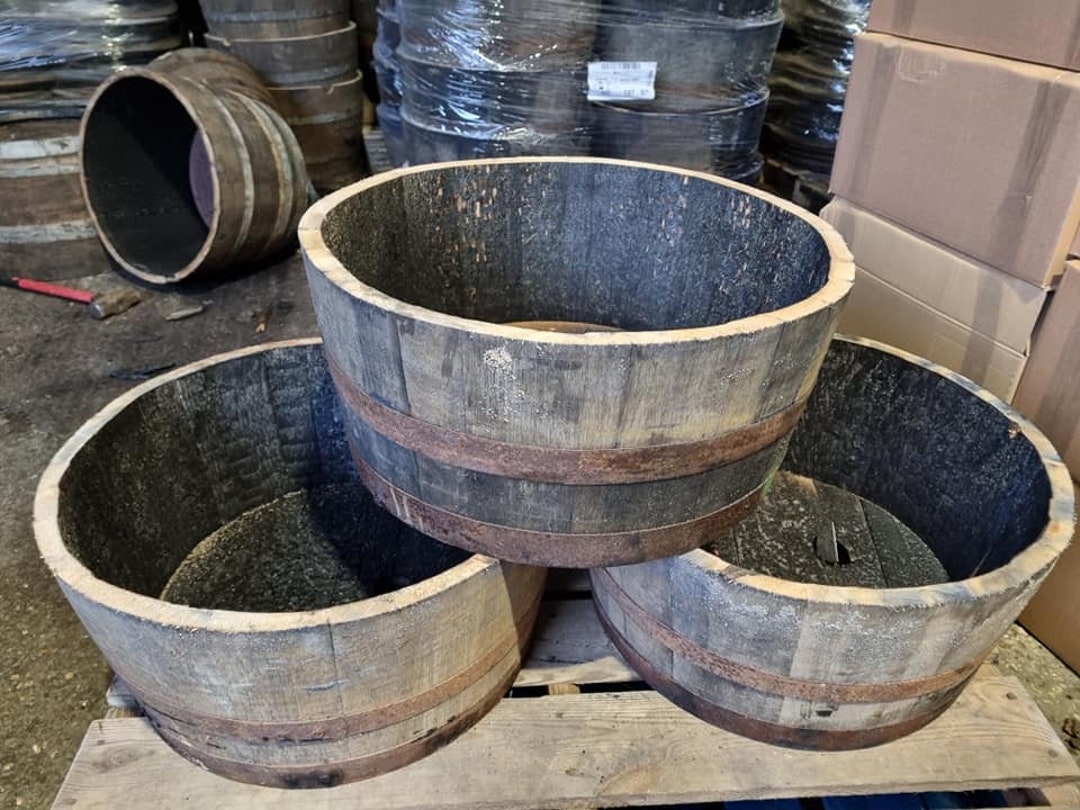 30 - 35cm Tall WHISKY OAK BARREL Planter Pot - Half Cut Wooden Keg ...