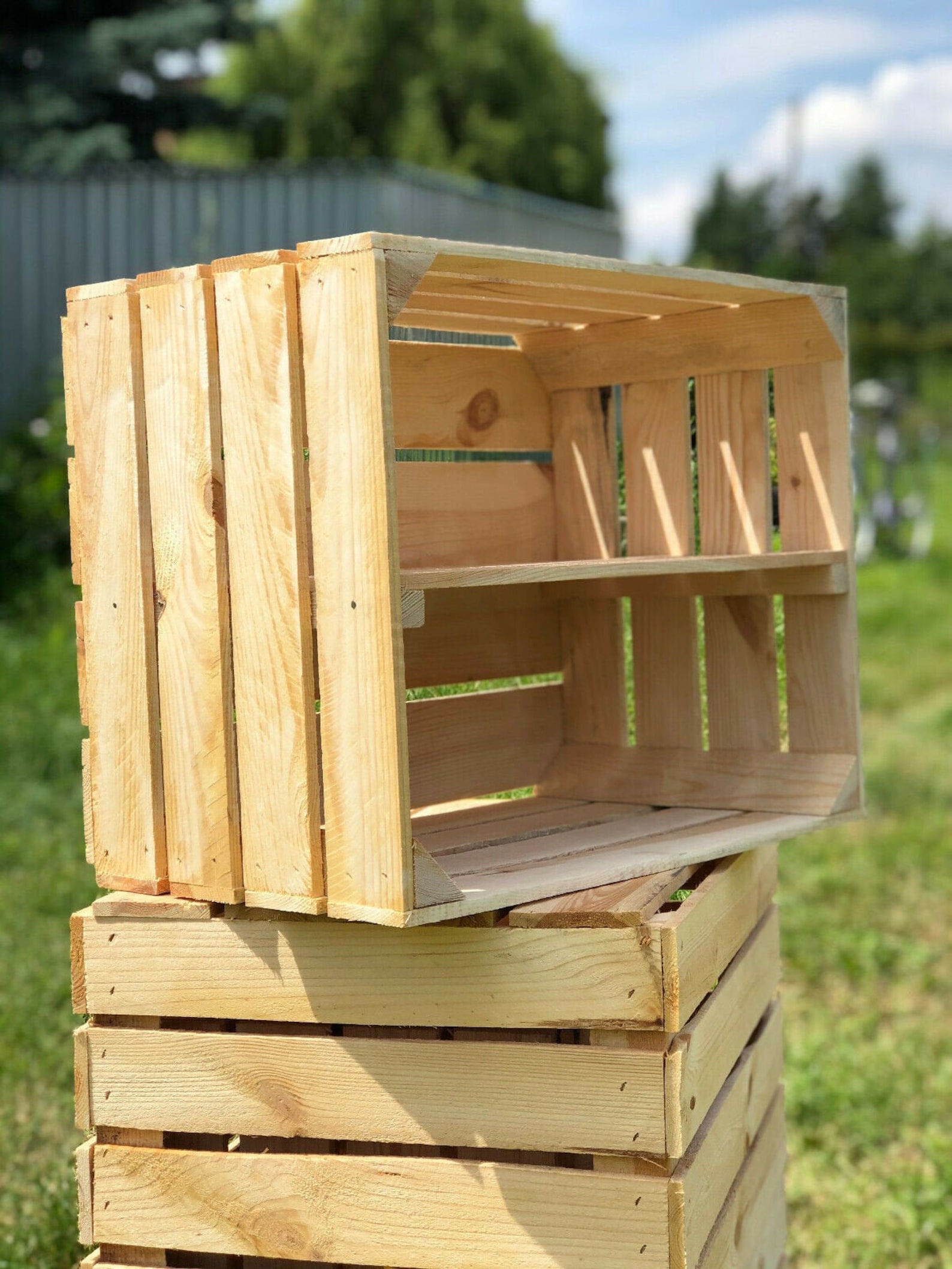 New Handmade Fruit Crate With Shelf - Wooden Apple Crates, Ideal ...