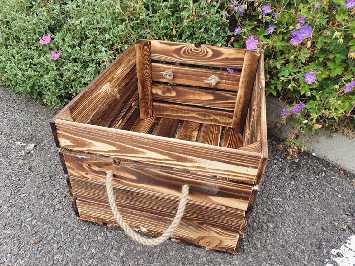 BURNT WOOD Log Crate / Fire Wood kindling Log store / Carrier | Etsy