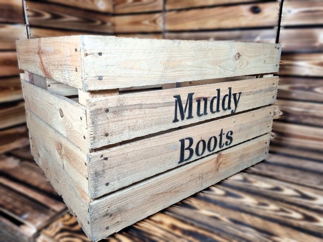 Boots & Shoe Storage - Vintage Apple Crate Wooden Handmade MUDDY BOOTS ...