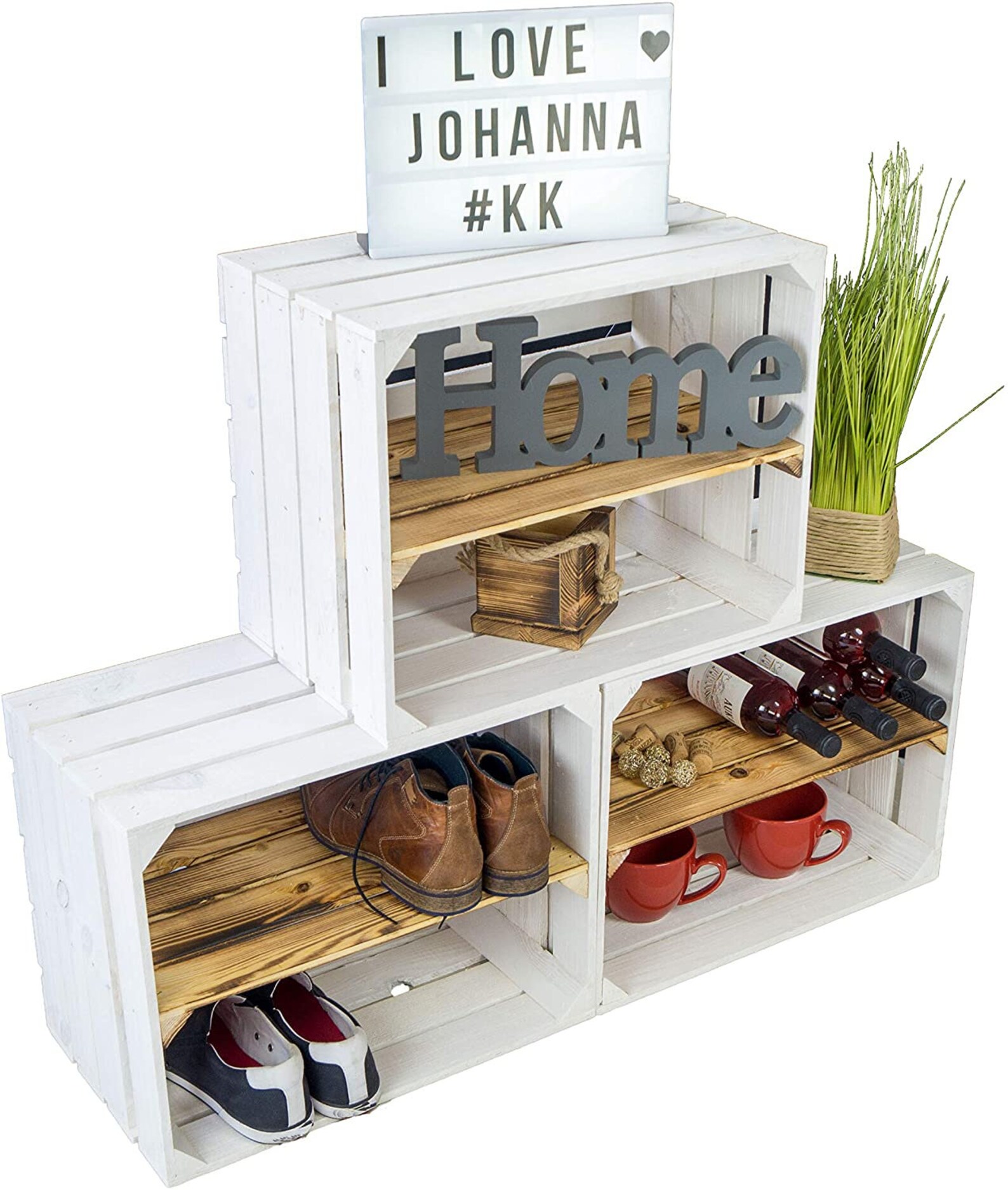 1 X White Painted Crate With LONG Burnt Wood Shelf Wooden - Etsy