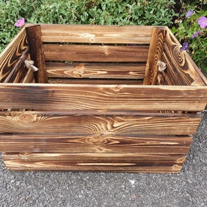 BURNT WOOD Log Crate / Fire Wood Kindling Log Store / Carrier Holder ...