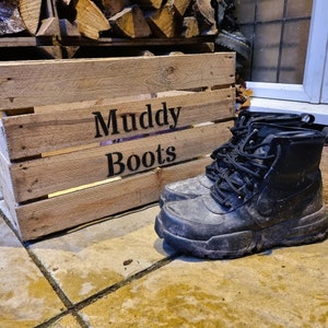 Wellie Boot Rack & Shoe Rack - Rustic Wooden Storage Box - Custom Muddy ...