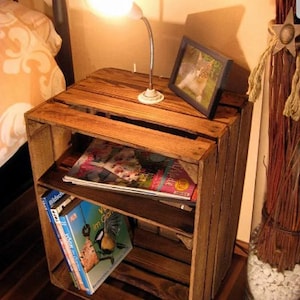 1 X BEDSIDE TABLE CABINET Crate in Burnt Wood - Wooden Apple Crates ...
