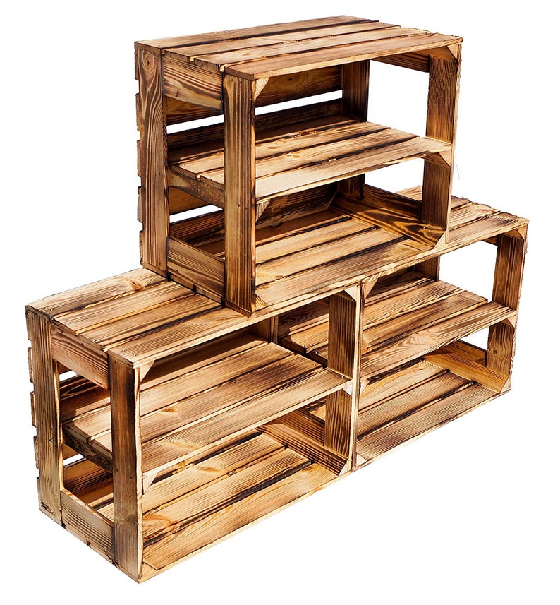1 X Burnt Wood Shelf Rack Wooden Apple Crates Ideal Storage - Etsy