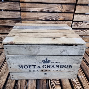 MOET & CHANDON Champagne Rustic Retro Wood Apple Crate Storage Box ...