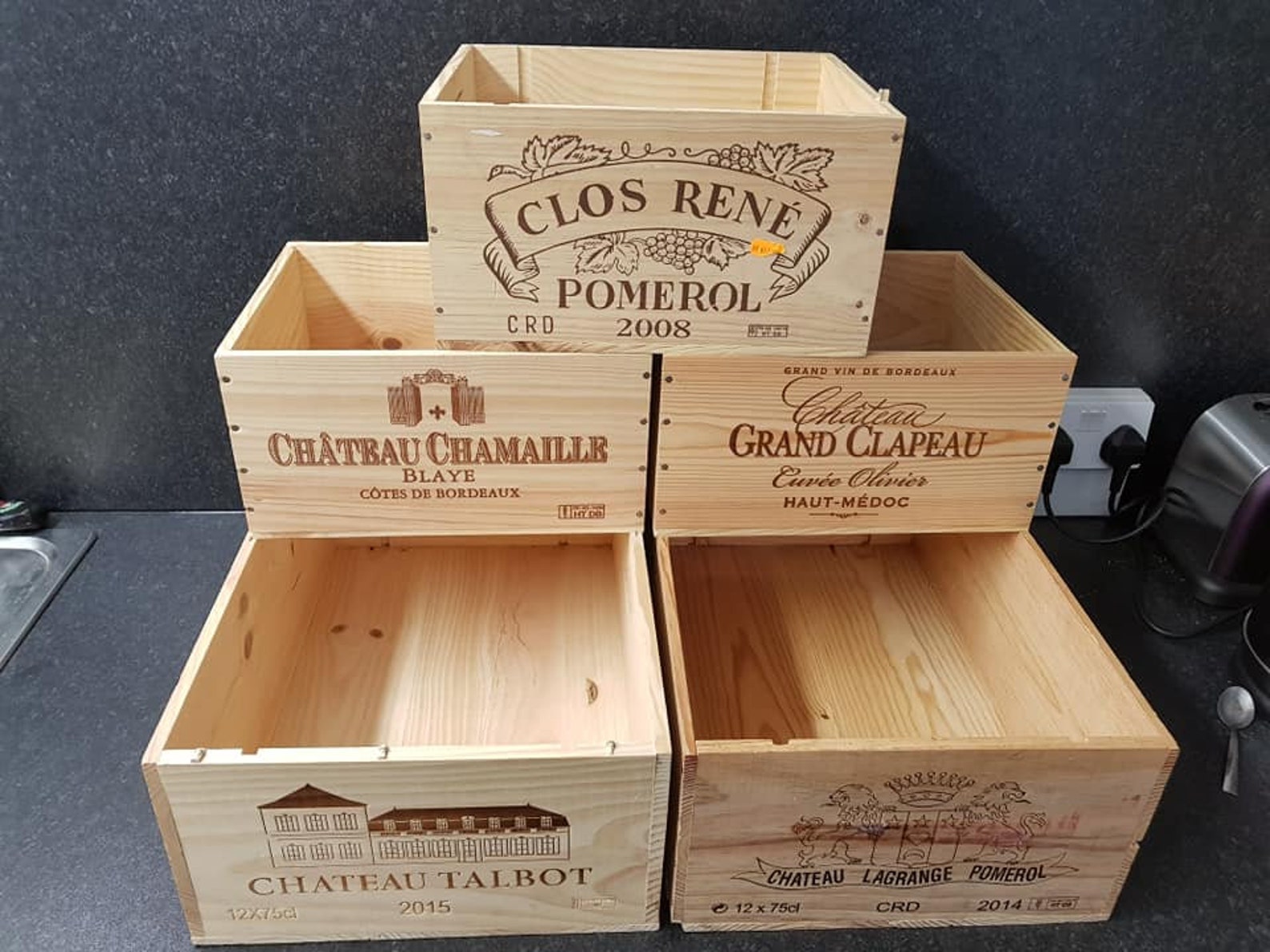 5 Pack of Traditional Genuine FRENCH WOODEN WINE Boxes / Crates ...