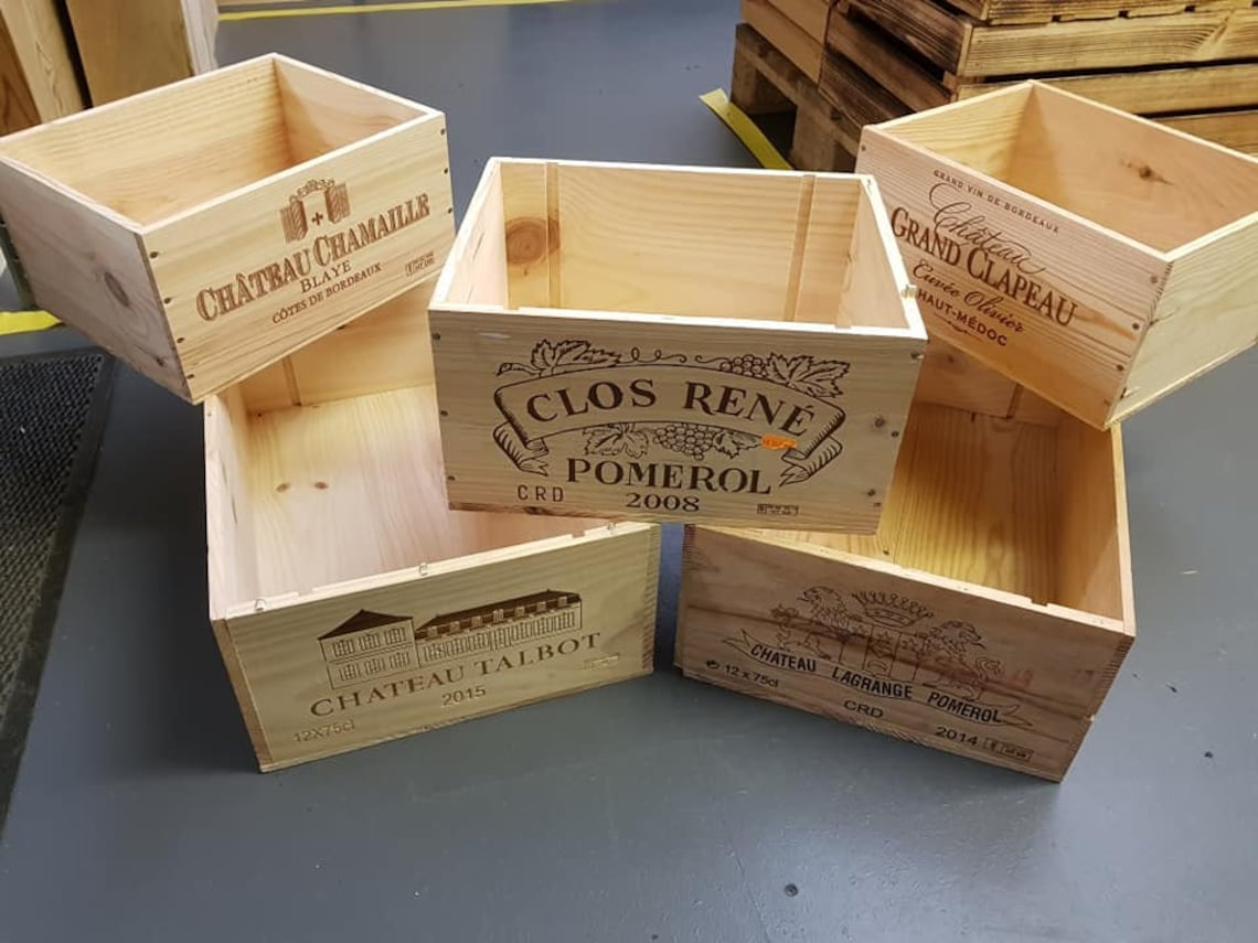 5 Pack of Traditional Genuine FRENCH WOODEN WINE Boxes / Crates ...