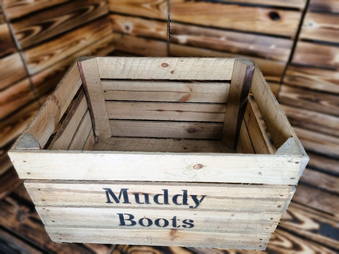 Boots & Shoe Storage - Vintage Apple Crate Wooden Handmade MUDDY BOOTS ...