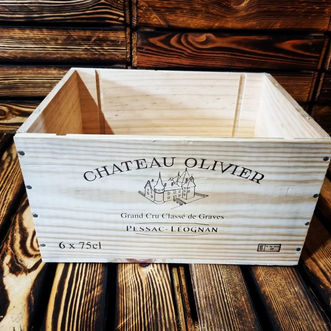 CHATEAU OLIVIER Traditional French Wooden Wine Box Crate Storage Gift ...