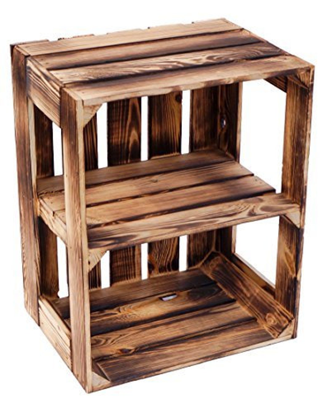 1 X Burnt Wood Shelf Rack - Wooden Apple Crates, Ideal Storage Boxes ...
