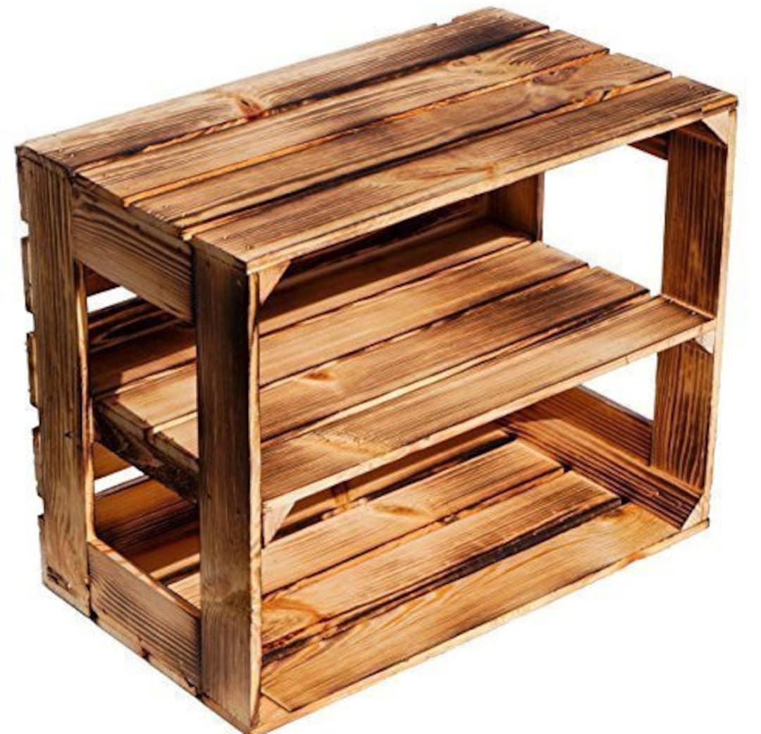 1 X Burnt Wood Shelf Rack - Wooden Apple Crates, Ideal Storage Boxes ...