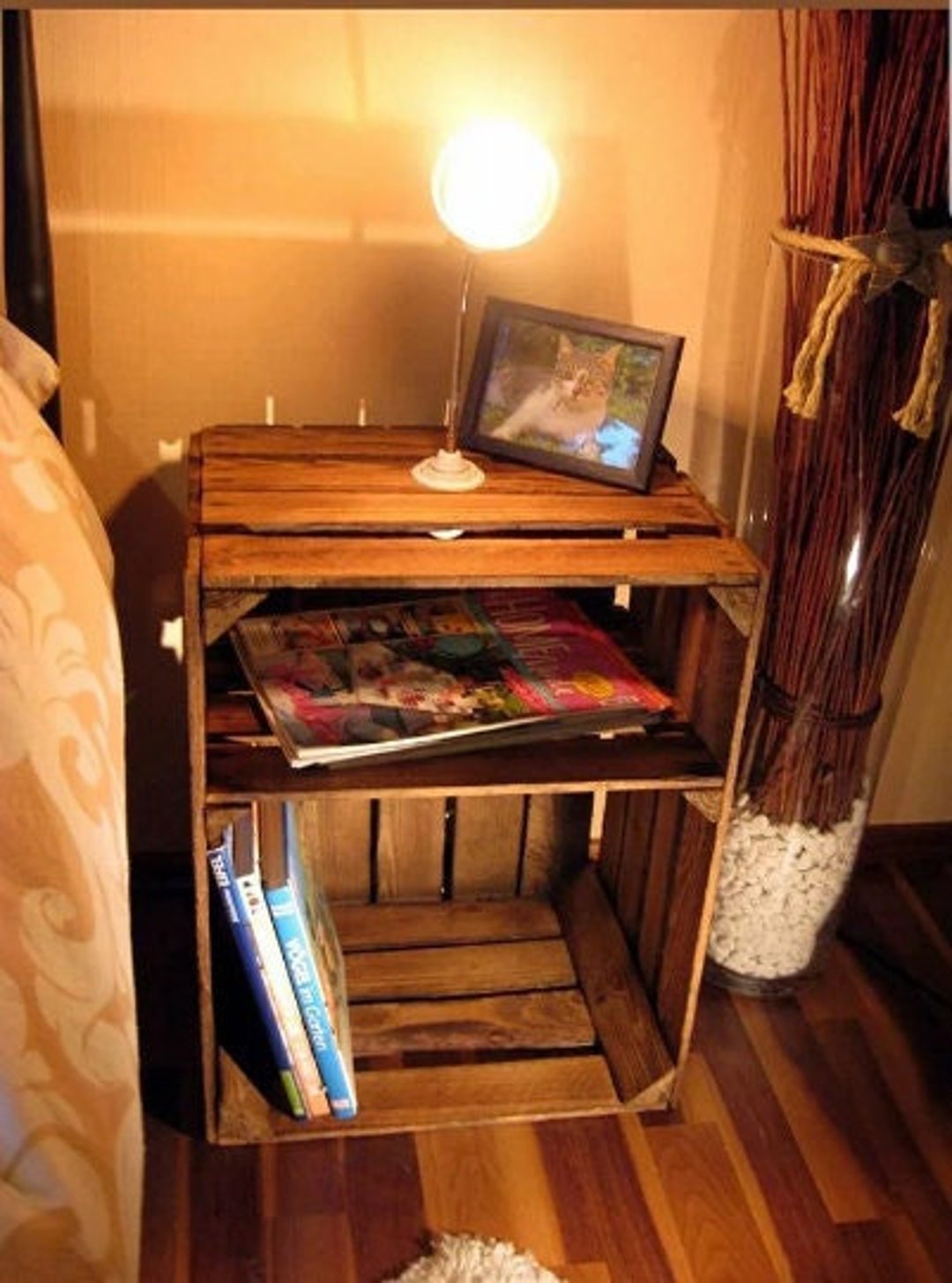 1 X BEDSIDE TABLE CABINET Crate in Burnt Wood - Wooden Apple Crates ...