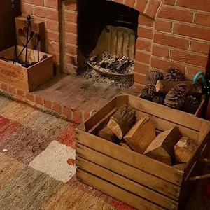 Log Crate / Fire Wood Kindling Log Store / Carrier Holder - Wooden Box ...