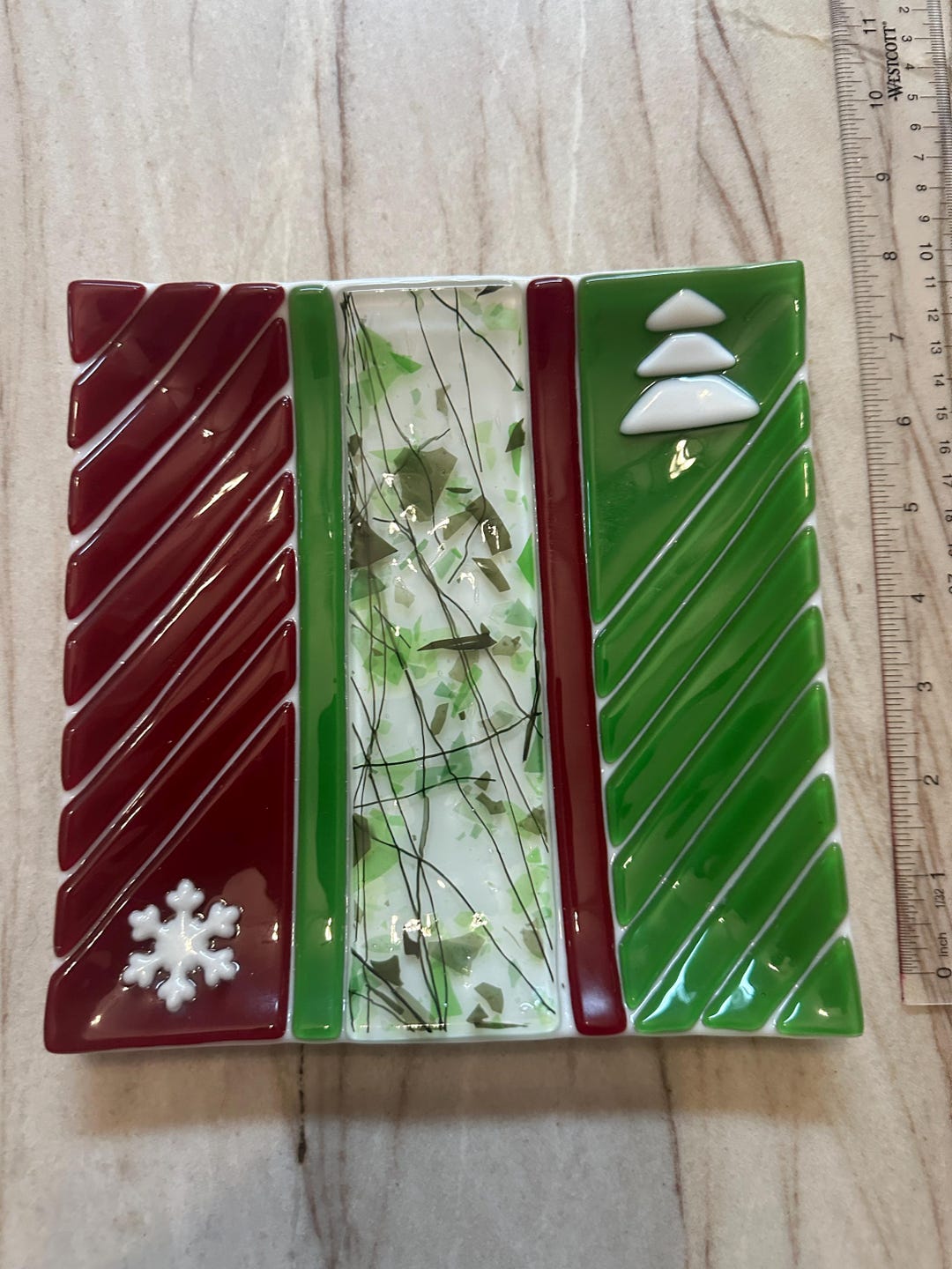 Christmas Fused Glass Cheese Plate, Desert Plate, Snack Plate,table ...