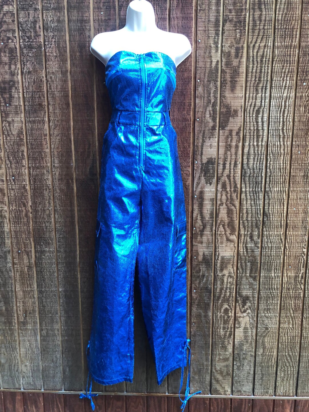 Shiny Metallic Blue Pants Romper Playsuit Strapless Space Suit ...