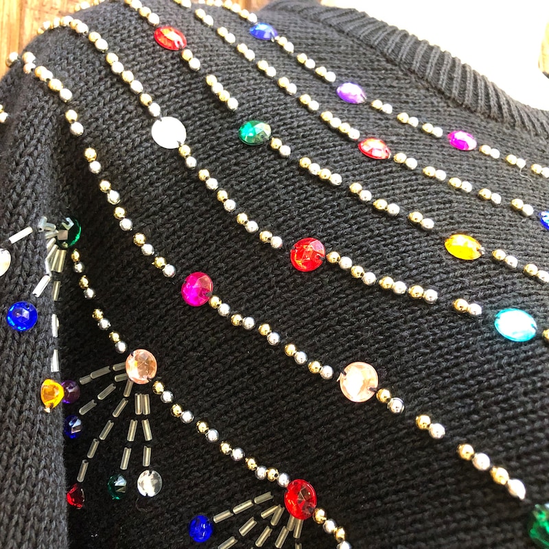 Black Beaded Sweater - Etsy