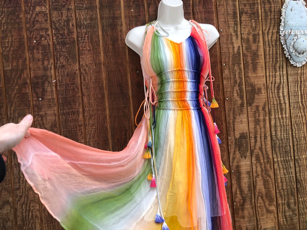 Sheer Chiffon Size Small Striped Print Dress Sheer Soft Flowy - Etsy