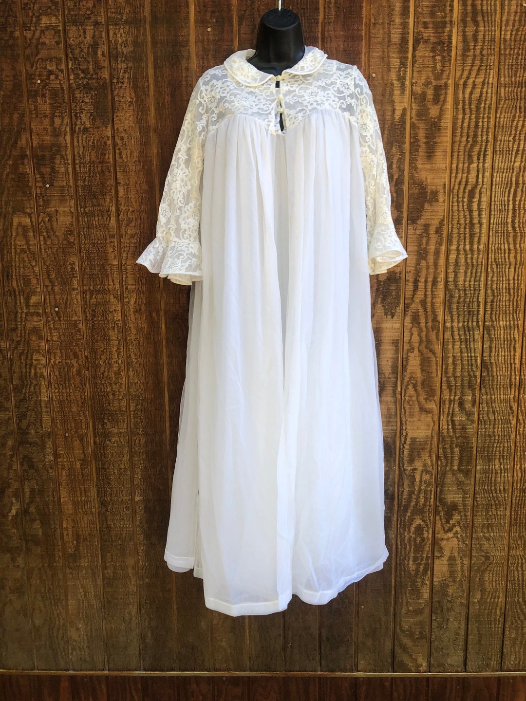 White Vintage Peignoir Set Lingerie Nightgown Negligee Robe Medium ...