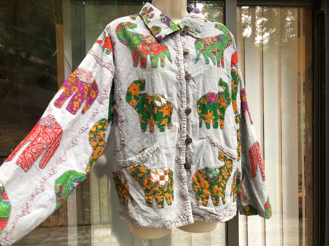 Vintage Jacket, Elephant Patches, Small Medium, India, Boho Cotton - Etsy