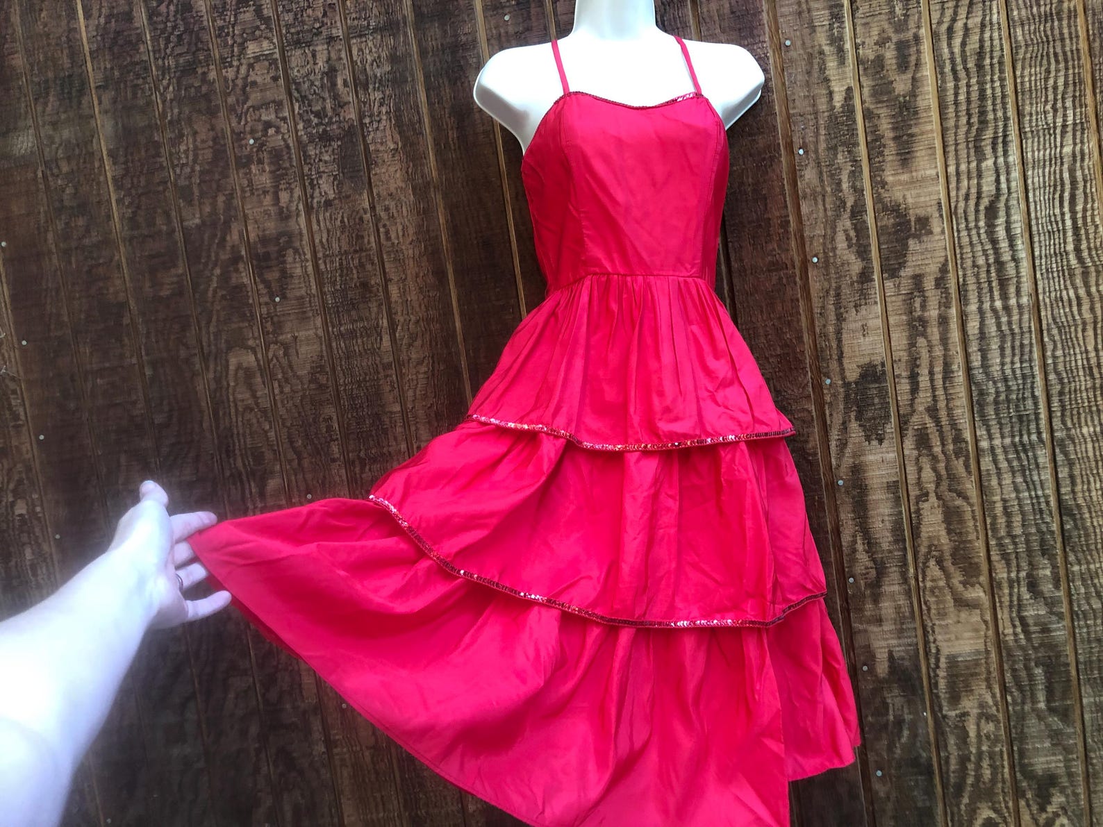 1980s Layered Red Dress Sequined Trim by Mustard Seed Size 9/10 80s - Etsy