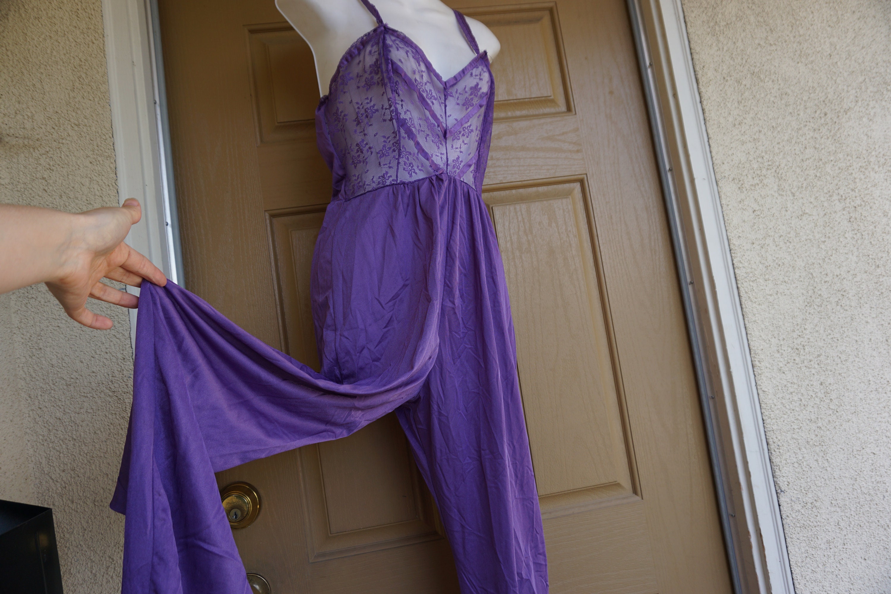 Purple Romper nighty nightgown sheer lace bodice maxi medium | Etsy