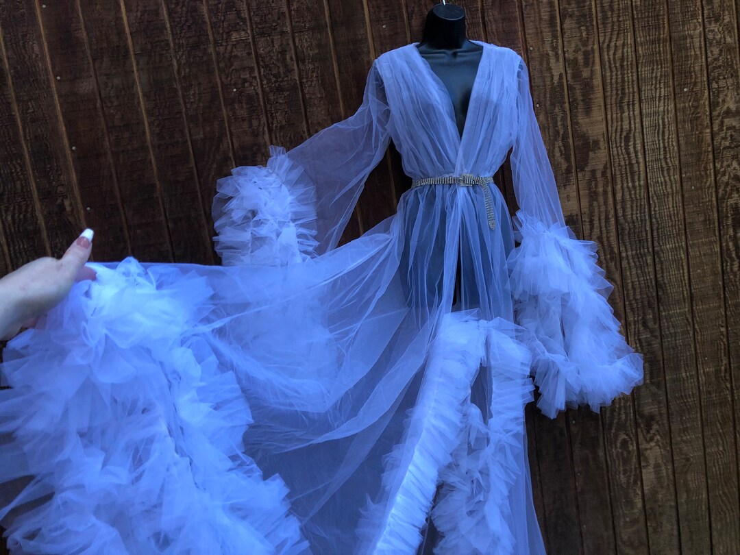 Vintage Sheer Robe Nightgown Lingerie Fluffy Ruffles Romantic Medium ...