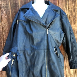 Vintage Leather Jacket Coat Belted Size Large 90s 1990s Extra Long by ...