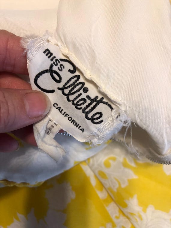 Vintage 1970s Miss Elliette yellow and white dress 70… - Gem