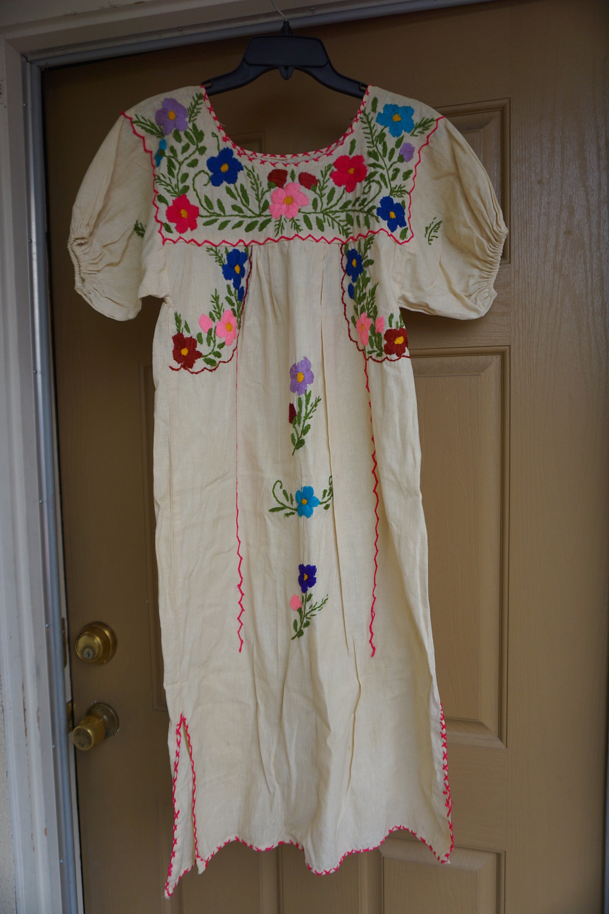Hand Embroidered Vintage Otomi Mexican floral Summer Dress | Etsy