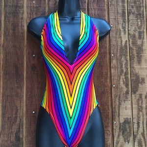 Vintage One Piece Chevron Striped Bathing Suit Swim Wear Size 5/6 90s ...