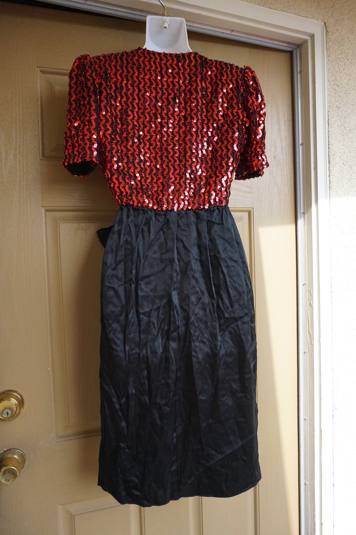 Red sequined party dress 80s 1980s teared skirt | Etsy