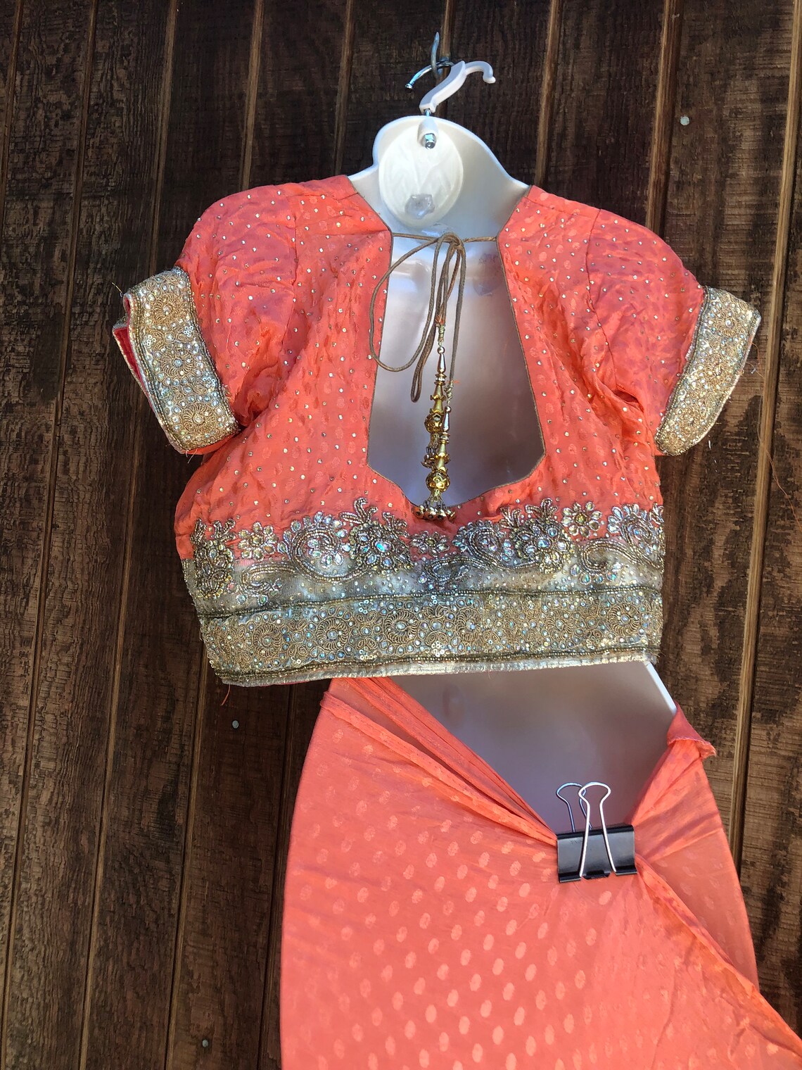 Extra Long Sari Saree and Top Made in India Peach and Gold XL - Etsy