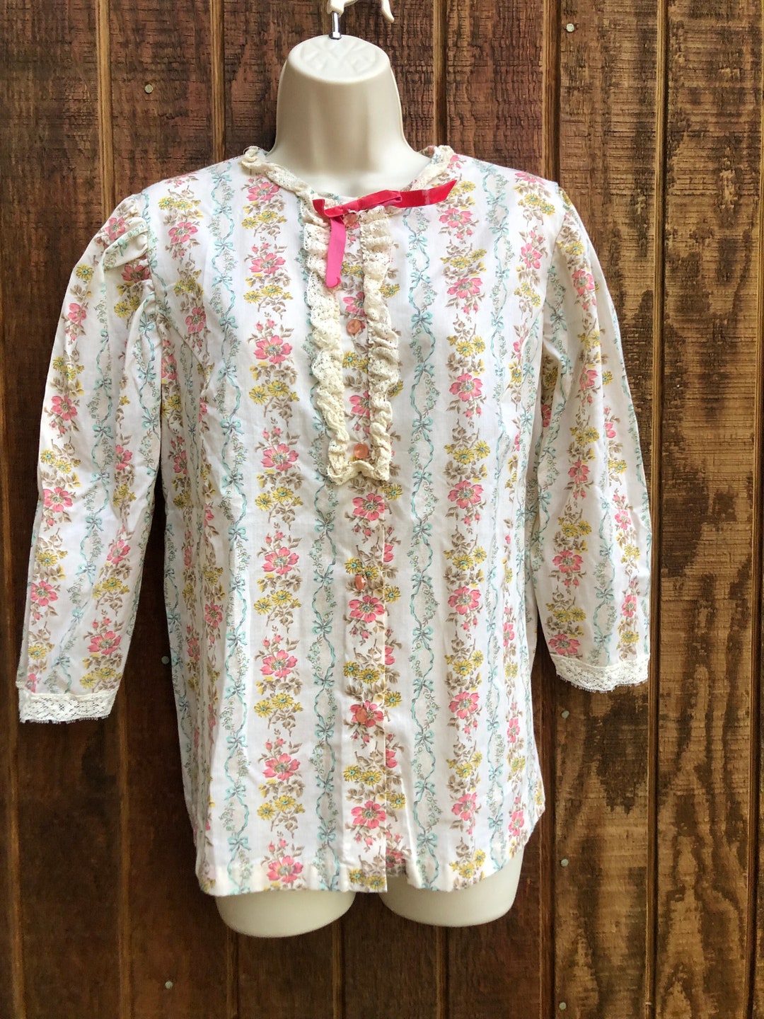 Deena 1970s 1980s 70s 80s Button up Blouse Shirt Medium Size Floral ...
