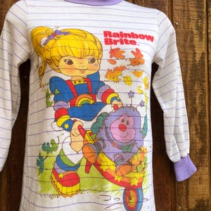 Childrens YOUTH Girls Rainbow Bright Vintage Night Shirt 1980s 80s Cute ...